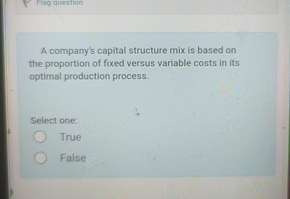 Solved Flag question A company's capital structure mix is | Chegg.com