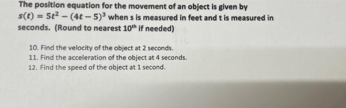 Solved The position equation for the movement of an object | Chegg.com