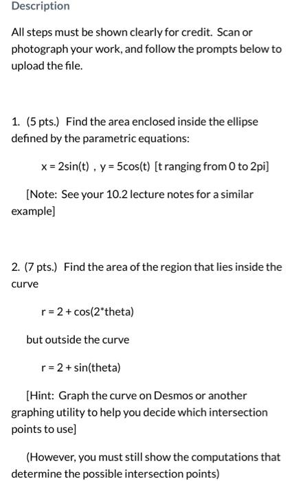 Solved Description All steps must be shown clearly for | Chegg.com