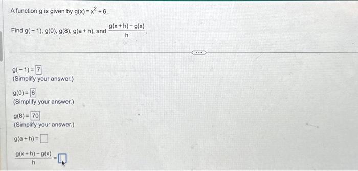 Solved A function g is given by g(x)=x2+6. Find | Chegg.com