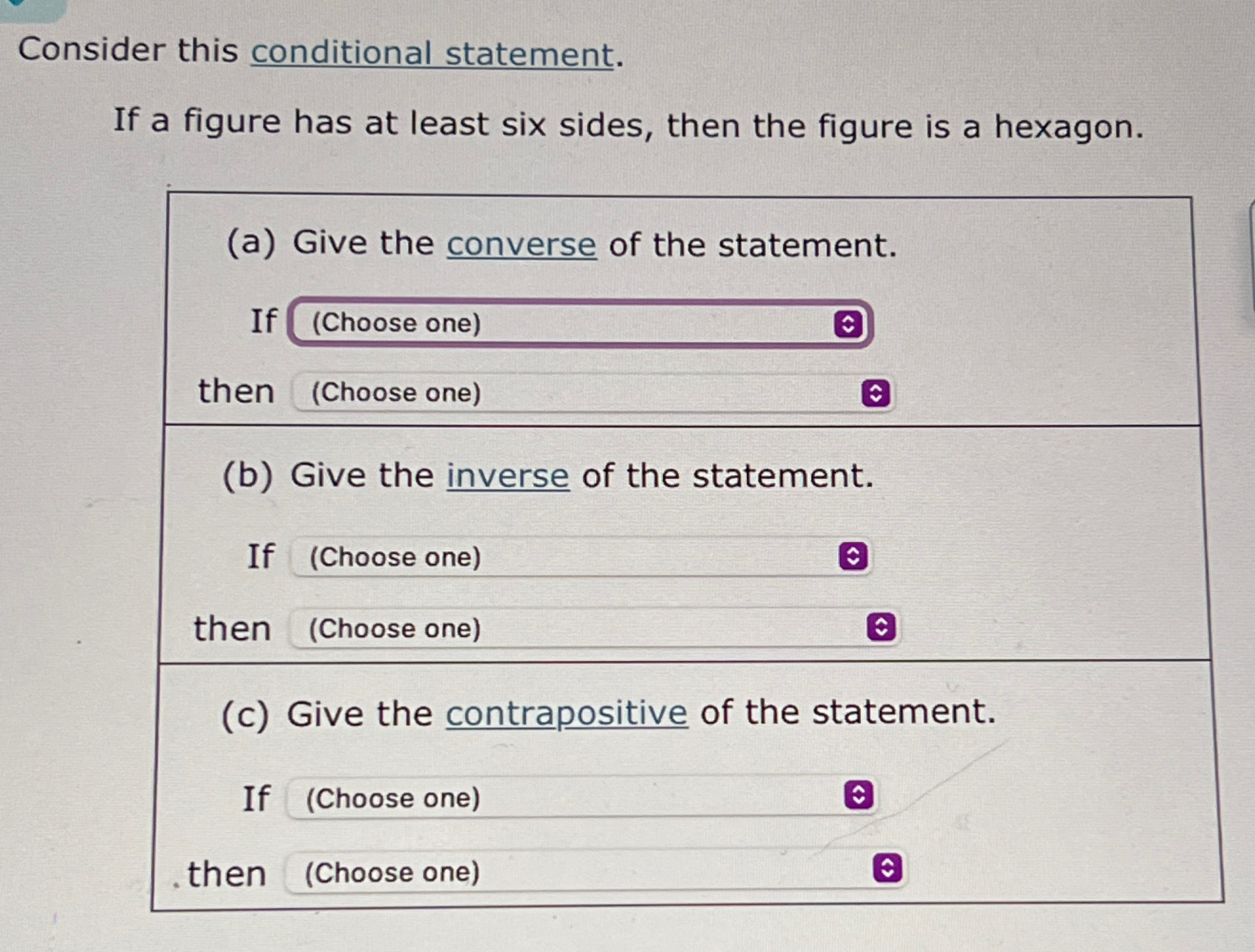 Solved Consider this conditional statement.If a figure has | Chegg.com