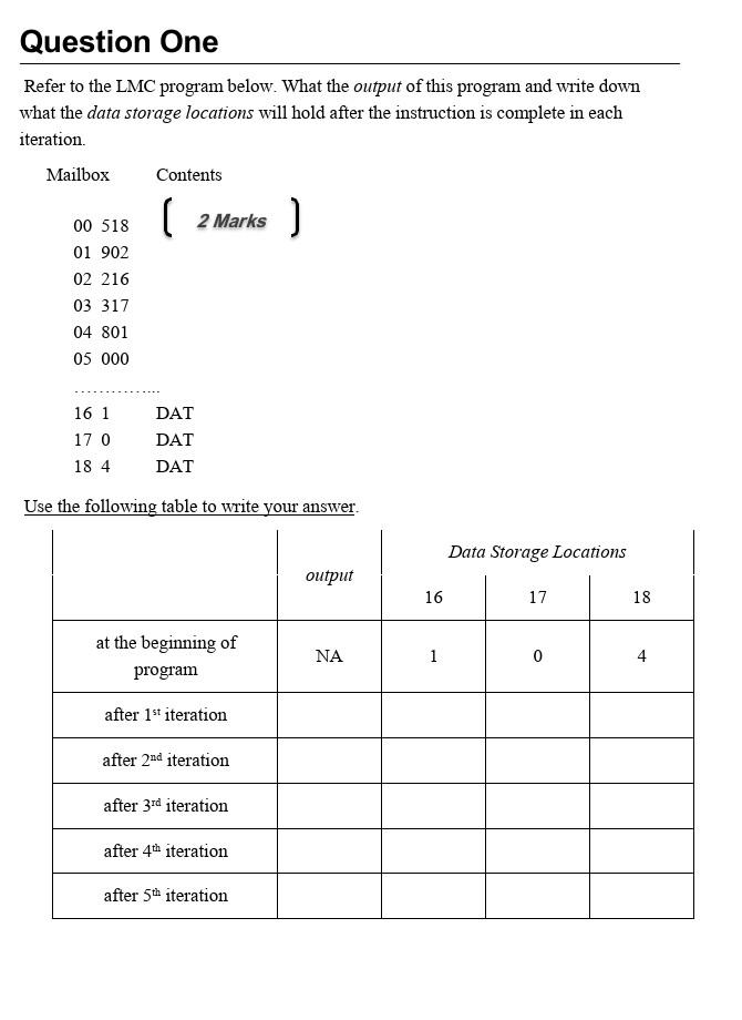 Solved Question Onerefer To The Lmc Program Below What The