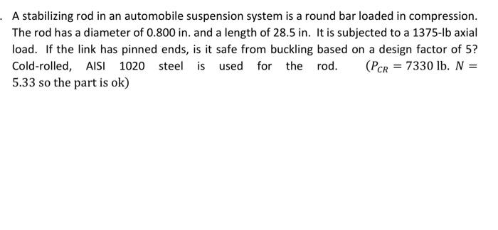 Solved A stabilizing rod in an automobile suspension system | Chegg.com