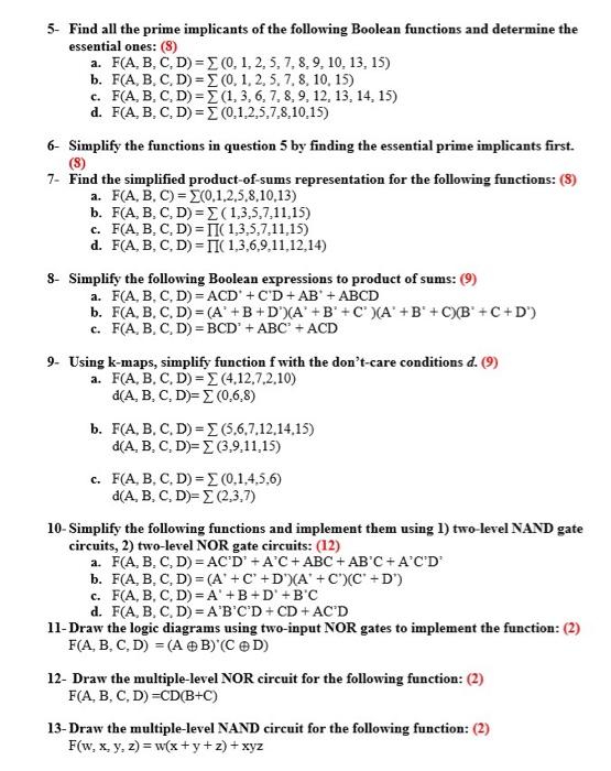 Solved 5- Find all the prime implicants of the following | Chegg.com
