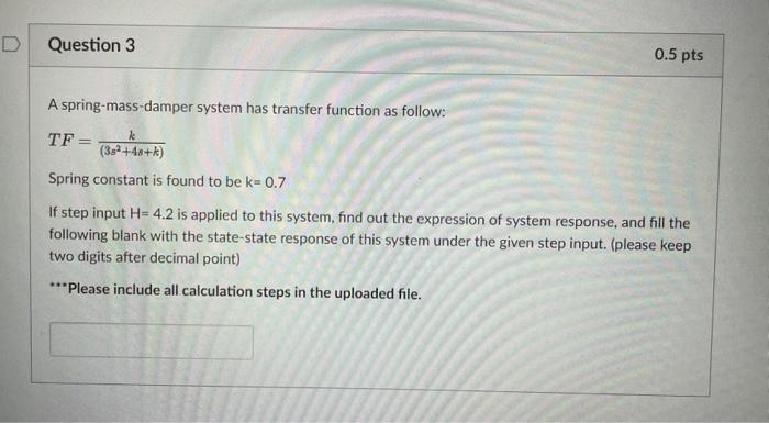 Solved A spring-mass-damper system has transfer function as | Chegg.com