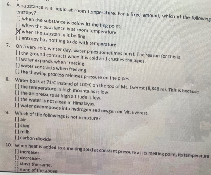 Solved 6. A substance is a liquid at room temperature. For a | Chegg.com