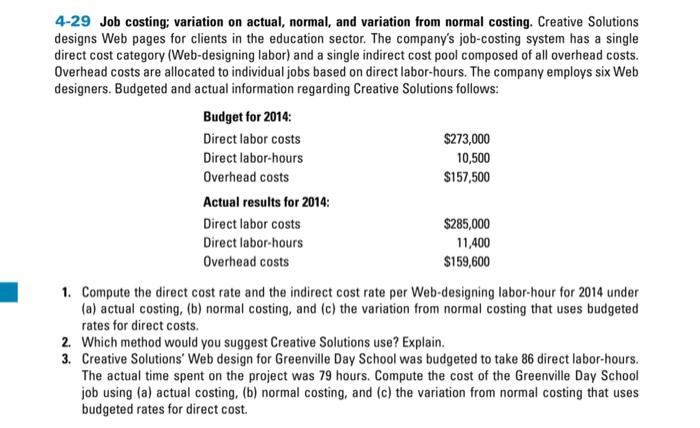 Solved 4-29 Job costing; variation on actual, normal, and | Chegg.com