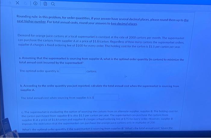 Solved Rounding rule: in this problem, foc-order quantities, | Chegg.com