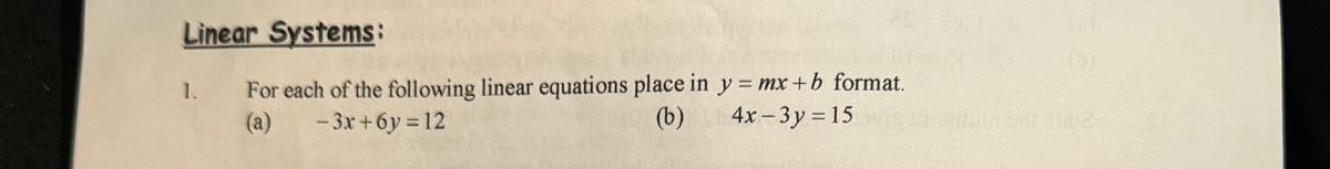 Solved Linear Systems:For each of the following linear | Chegg.com