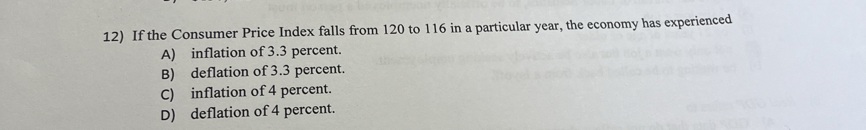 Solved If the Consumer Price Index falls from 120 ﻿to 116 | Chegg.com