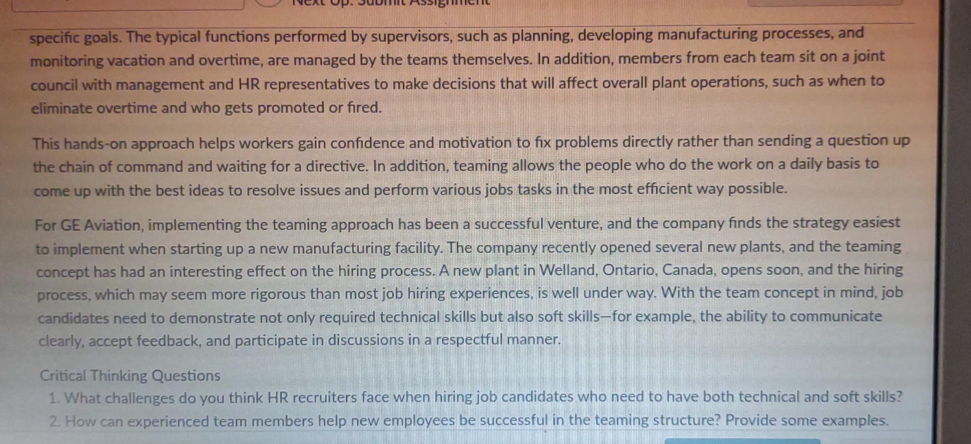 Solved Team Approach Flies High at GE Aviation "Teaming" is | Chegg.com