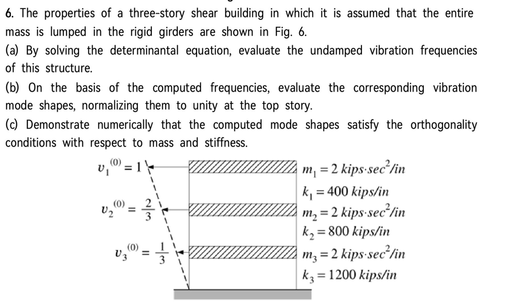 Solved 6. The properties of a three-story shear building in | Chegg.com