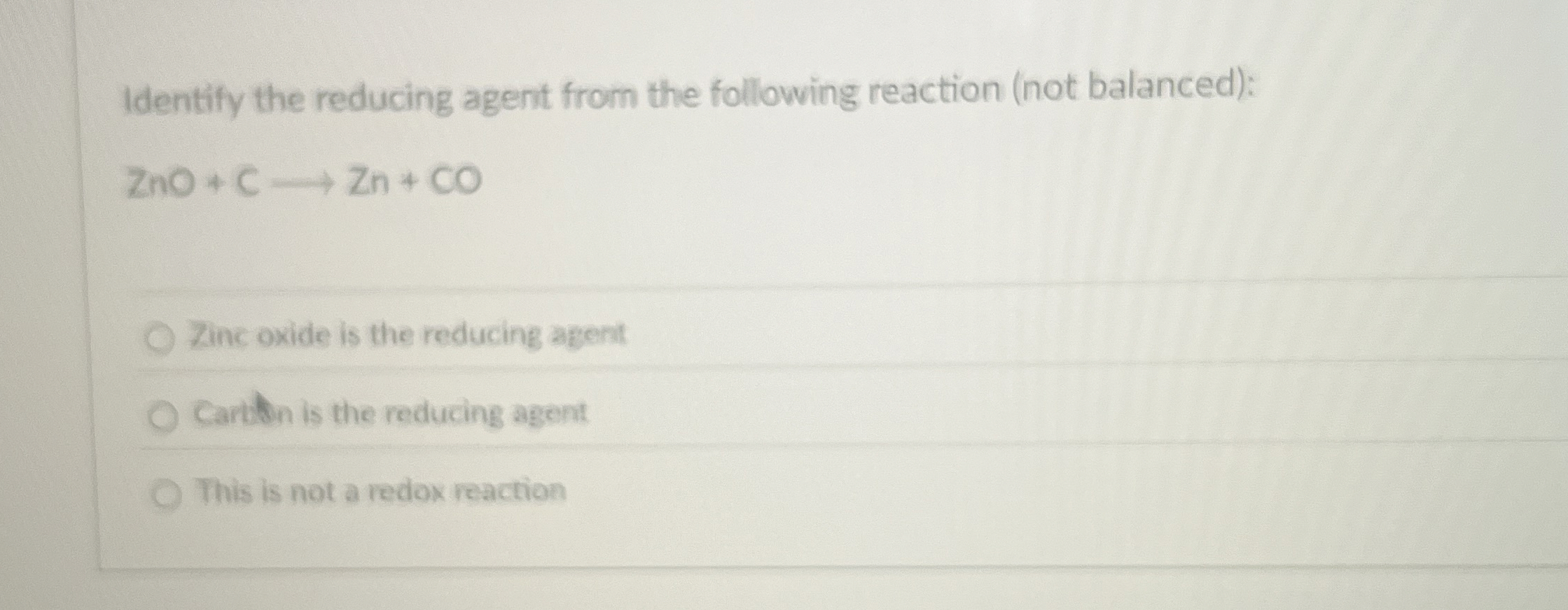 Solved Identify the reducing agent from the following | Chegg.com