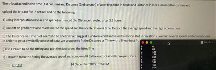 Solved The trip attached is the time (2st column) and | Chegg.com