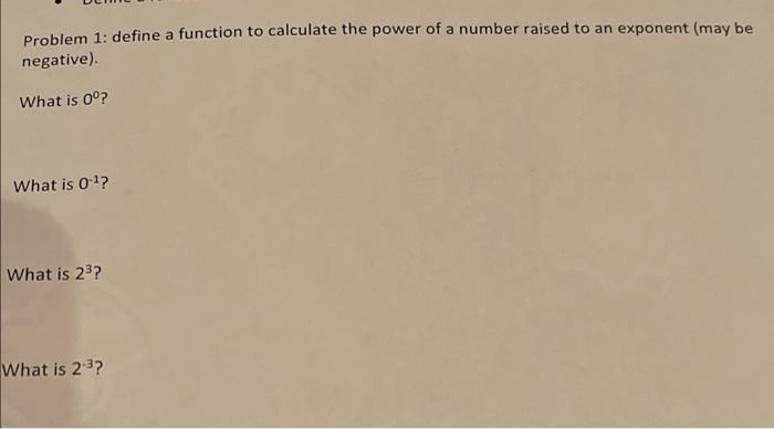 Solved Problem 1: define a function to calculate the power | Chegg.com