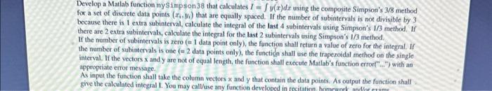 Solved Develop a Matlab function mysimpson 38 that | Chegg.com