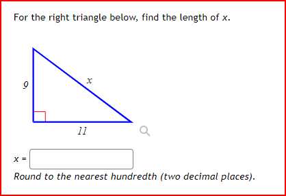Solved For the right triangle below, find the length of | Chegg.com