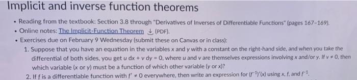 Solved Implicit and inverse function theorems • Reading from | Chegg.com