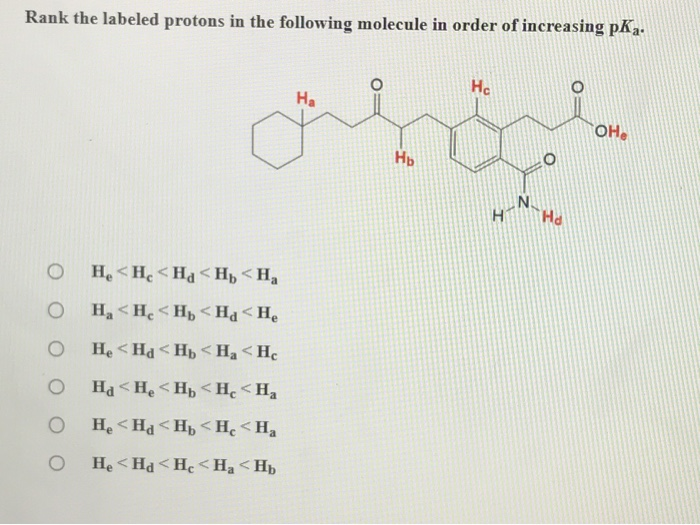 Solved Rank the labeled protons in the following molecule in | Chegg.com