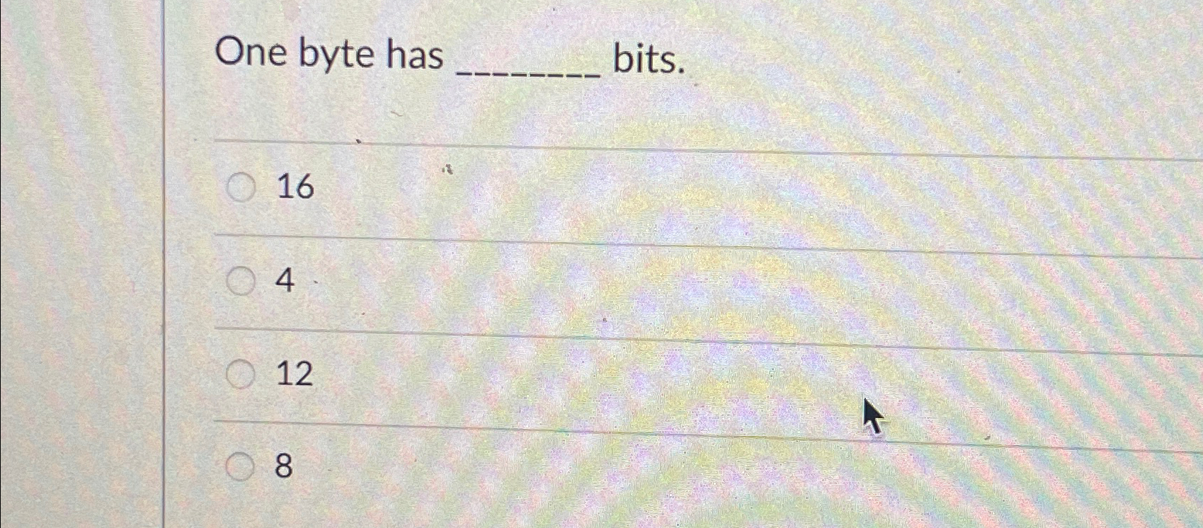 Solved One byte has bits.164128 | Chegg.com Solved One byte has bits.164128 | Chegg.com