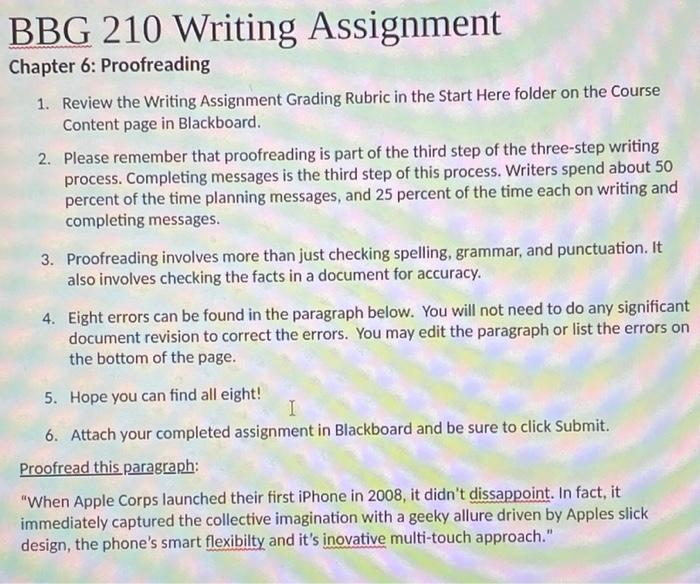 Solved BBG 210 Writing Assignment Chapter 6: Proofreading 1. | Chegg.com
