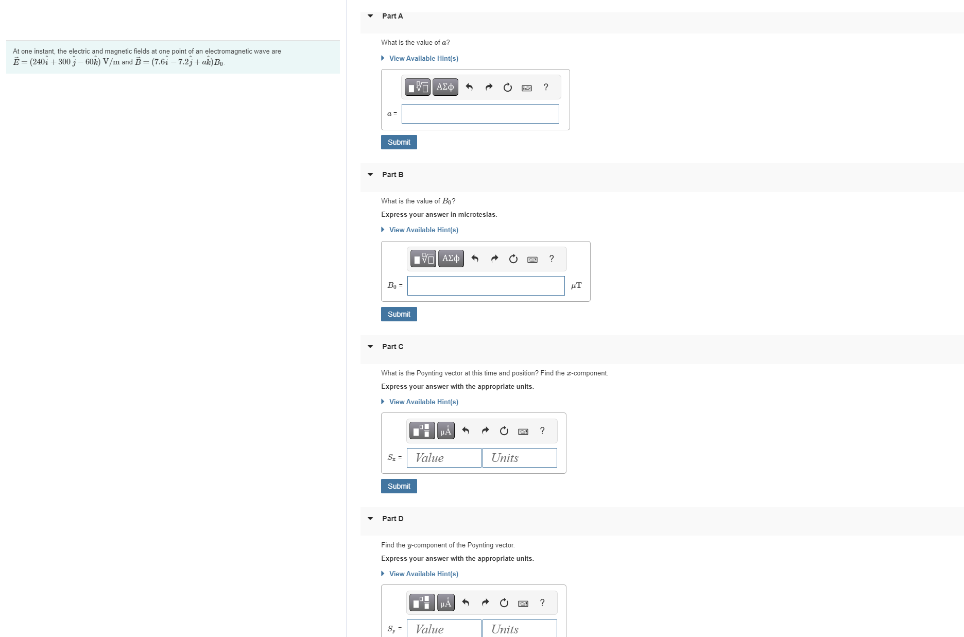 Solved What is the value of a ?At one instant, the electric | Chegg.com