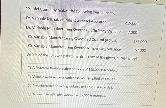 Solved Dr. Variable Manufacturing Overhead Efficiency | Chegg.com