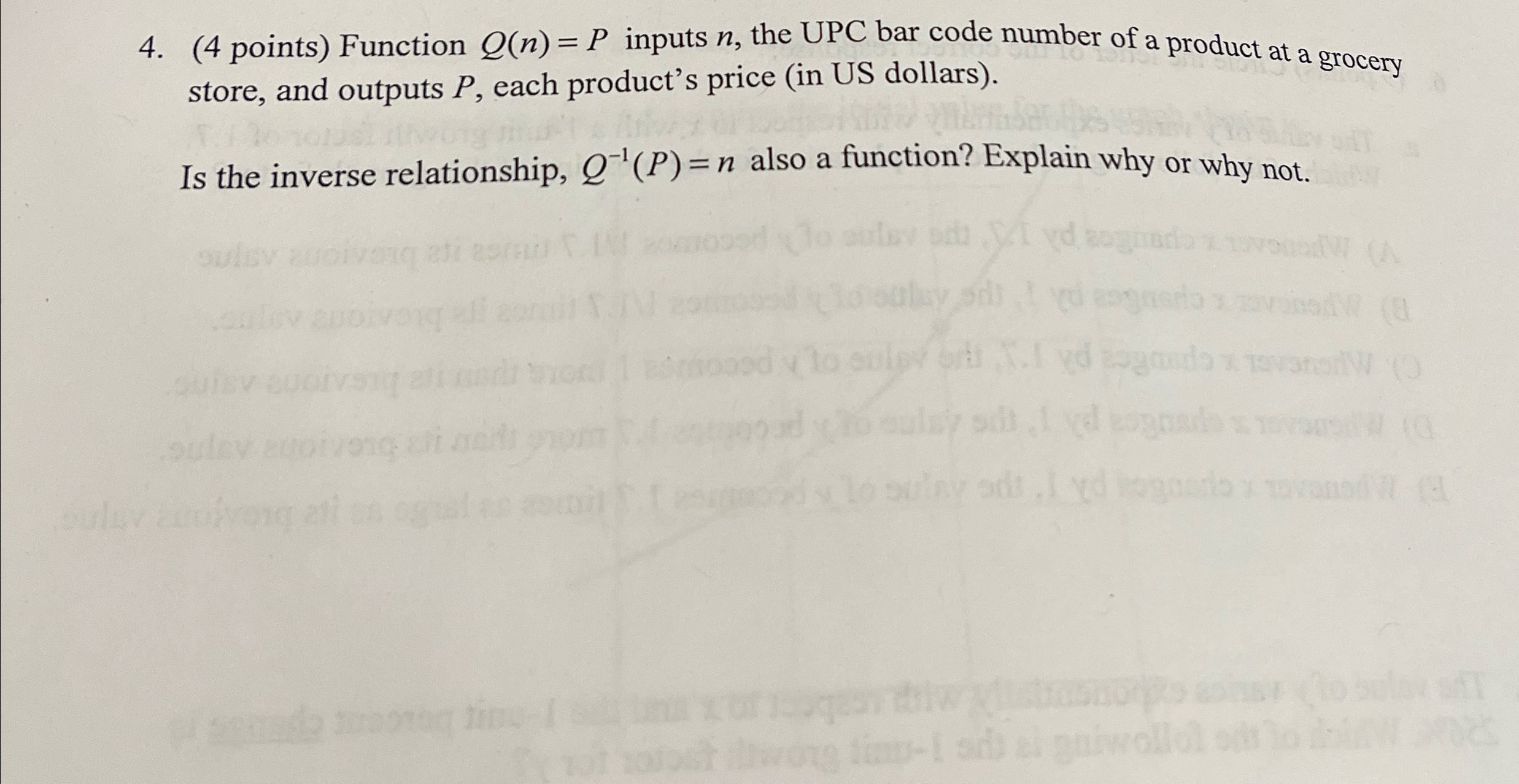 Solved (4 ﻿points) ﻿Function Q(n)=P ﻿inputs n, ﻿the UPC bar | Chegg.com