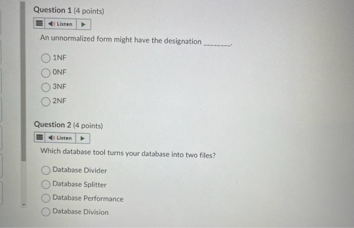 Solved An unnormalized form might have the designation 1NF | Chegg.com