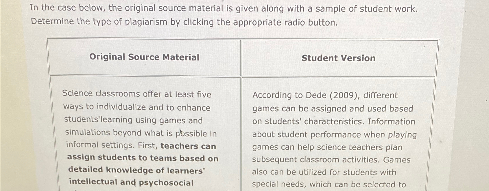 Solved In the case below, the original source material is | Chegg.com