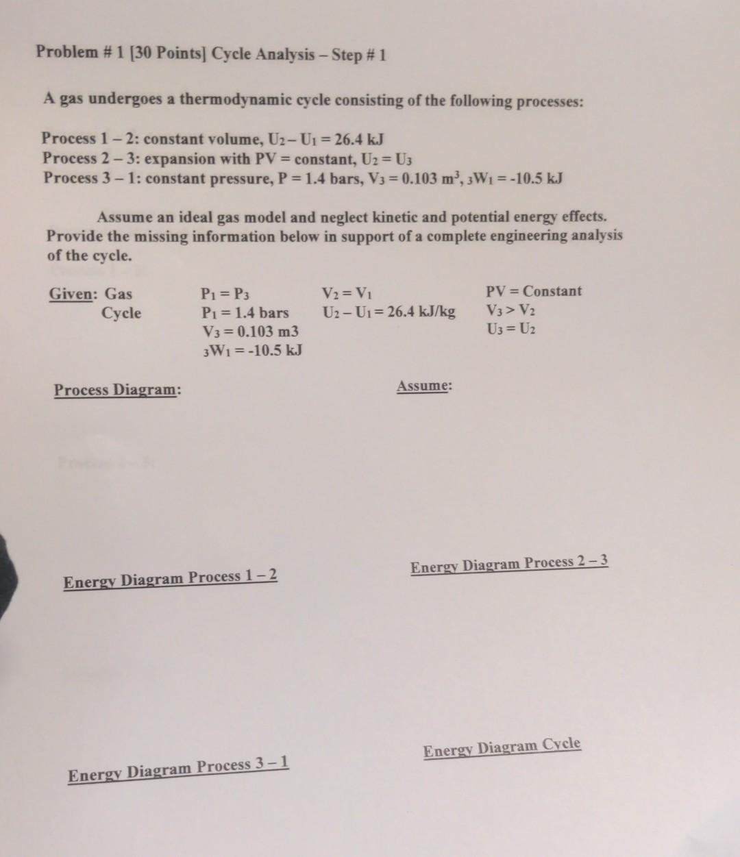 Solved Process 1−2 : constant volume, U2−U1=26.4 kJ Process | Chegg.com