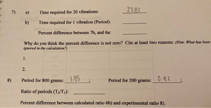 Solved PROCEDURE: Part I: The spring-mass system 1) Using | Chegg.com