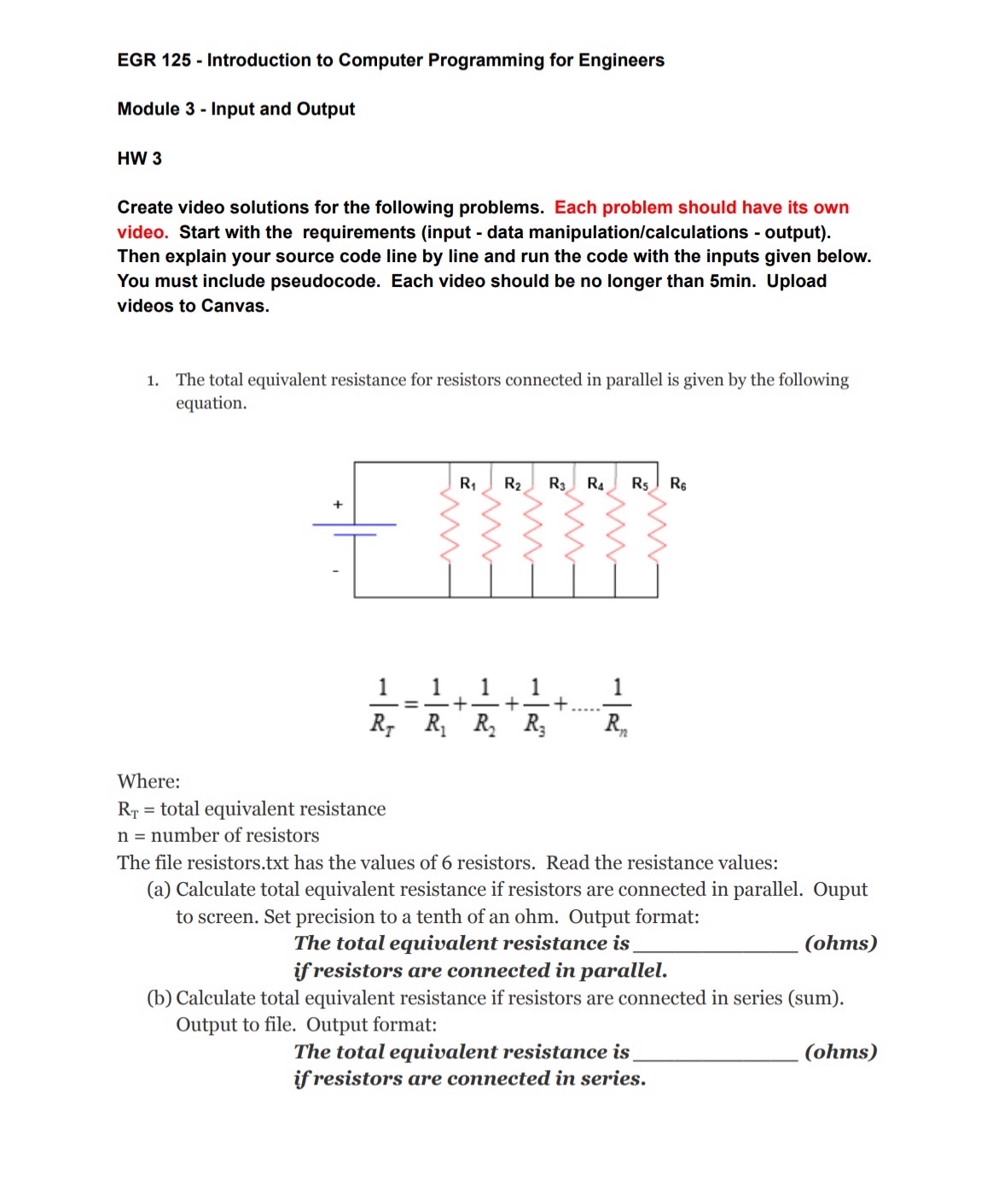 Solved EGR 125 - ﻿Introduction to Computer Programming for | Chegg.com