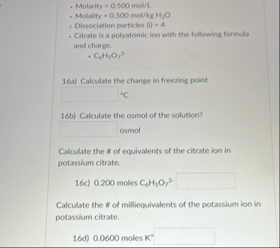 Solved Molarity =0.500molLMolality | Chegg.com