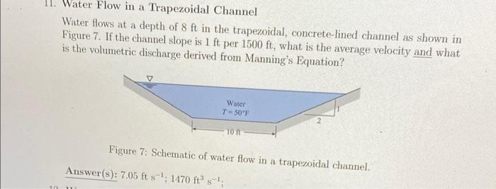 Solved II. Water Flow in a Trapezoidal Channel Water flows | Chegg.com