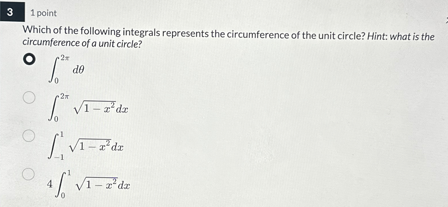 Solved 31 ﻿pointWhich of the following integrals represents | Chegg.com