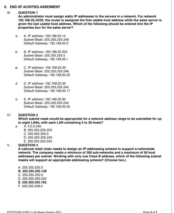 Solved I. Introduction In Fixed length subnet mask | Chegg.com
