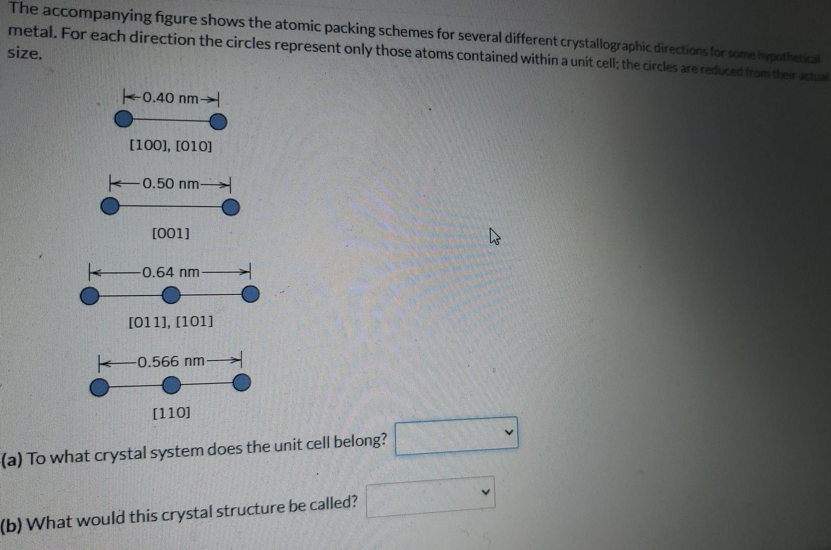 Solved The accompanying figure shows the atomic packing | Chegg.com