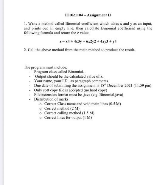 Solved ITDR1104 - Assignment II 1. Write a method called | Chegg.com