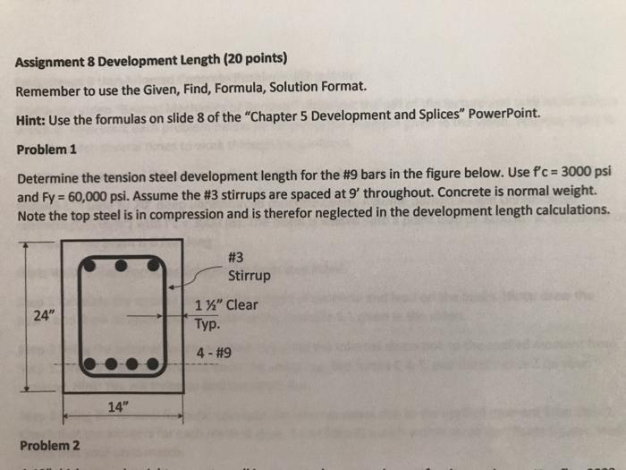 Solved Assignment 8 Development Length (20 points) Remember | Chegg.com