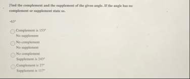 Solved Find the complement and the supplement of the glves | Chegg.com