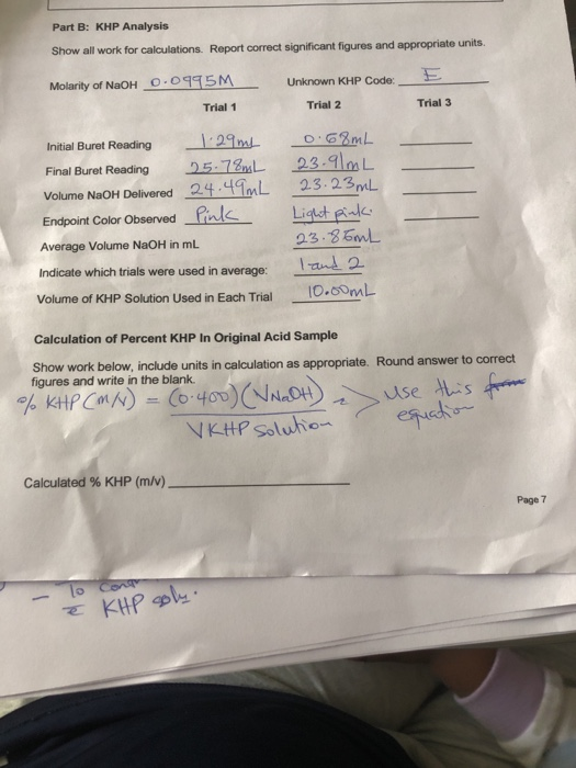 Solved Part B: KHP Analysis Show all work for calculations. | Chegg.com