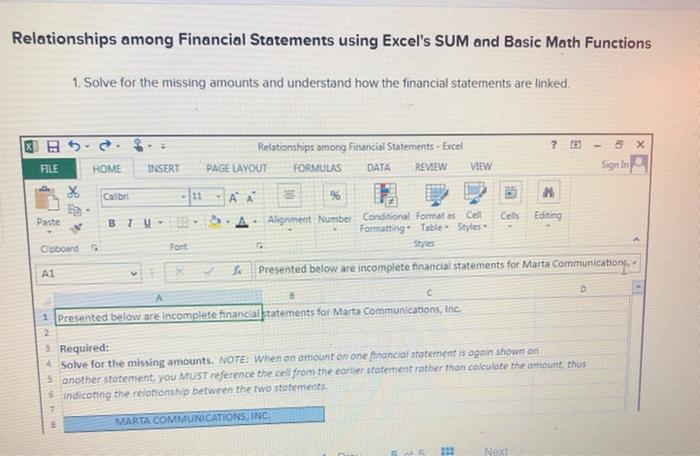 Solved Relationships among Financial Statements using | Chegg.com