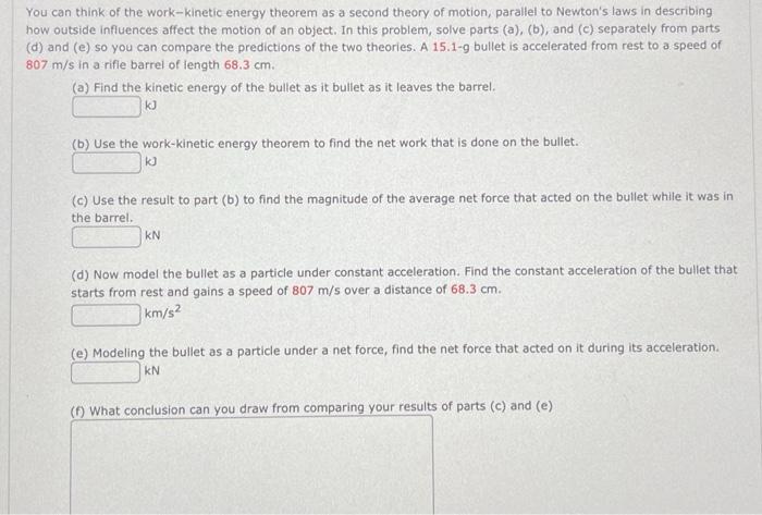 Solved can think of the work-kinetic energy theorem as a | Chegg.com