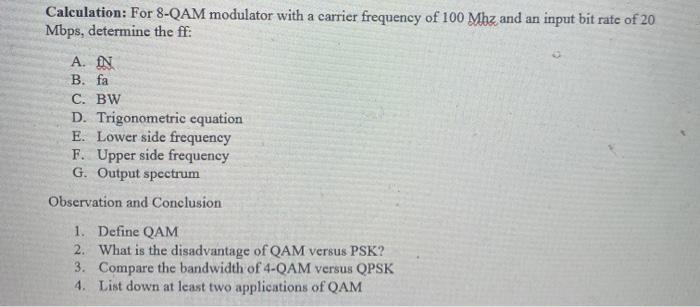 Calculation: For 8-QAM modulator with a carrier | Chegg.com