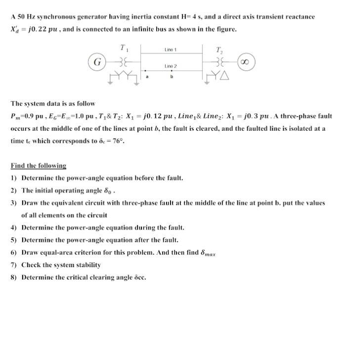 Solved A 50 Hz synchronous generator having inertia constant | Chegg.com