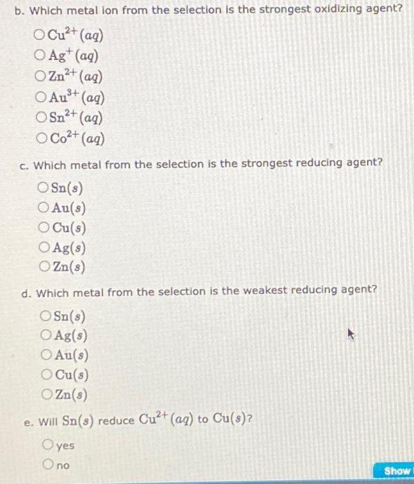 Solved Standard Reduction Potentials In Aqueous Solution At