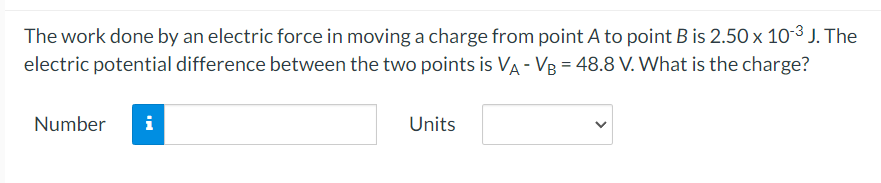 Solved The work done by an electric force in moving a charge | Chegg.com