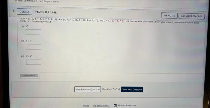Solved EMPTY oe at for the empty set.) (a) AC (b) B∪C (c) | Chegg.com