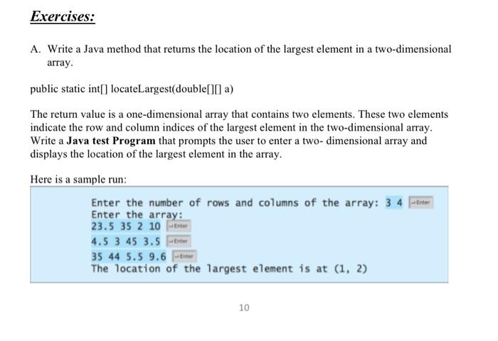 Solved A. Write a Java method that returns the location of | Chegg.com